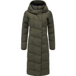 Wintermantel Ragwear "Pavla Long Soft YOUMODO", Damen, Gr. M (38), grün (olivgrün), Obermaterial: 100% Polyester; Innenfutter: 100% Polyester; Wattierung: 100% Polyester, gerade kniebedeckend, hoch geschlossener Ausschnitt, Ärmel ohne Ärmelschlitz Rippstrickbündchen, Mäntel Wintermantel, Wasserdichter Steppmantel mit Kuschelkragen, Topseller