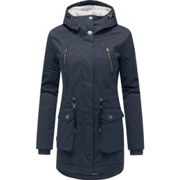 Kurzmantel Ragwear "Ellsa YOUMODO", Damen, Gr. 4XL (48), navy, Obermaterial: 100% Polyester; Innenfutter: 100% Polyester; Wattierung: 100% Polyester, tailliert ca. Mitte Oberschenkel, hoch geschlossener Ausschnitt, eng Strickbündchen mit Daumenlöchern, Mäntel, Winterparka mit auffälligen Taillenzugkordeln und Kapuze