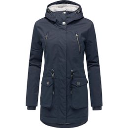 Kurzmantel Ragwear "Ellsa YOUMODO", Damen, Gr. XXXL(46), navy, Obermaterial: 100% Polyester; Innenfutter: 100% Polyester; Wattierung: 100% Polyester, tailliert ca. Mitte Oberschenkel, hoch geschlossener Ausschnitt, eng Strickb&uuml;ndchen mit Daumenl&ouml;chern, M&auml;ntel Kurzmantel, Winterparka mit auff&auml;lligen Taillenzugkordeln und Kapuze