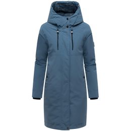 Wintermantel Navahoo "Hageltanz 14", Damen, Gr. M (38), rauchblau, Obermaterial: 55% Polyester, 45% Nylon; Innenfutter: 100% Polyester; Wattierung: 100% Polyester; Ärmelfutter: 100% Polyester; Kunstpelz: 100% Polyester, lässig geschnitten ca. Mitte Oberschenkel, hoch geschlossener Ausschnitt, Ärmel ohne Ärmelschlitz normaler Saum, Mäntel, Warmer Damen Kurzmantel mit Kapuze