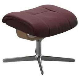 Fu&szlig;hocker stressless "Mayfair", rot (bordeaux batick), B:55cm H:41cm T:39cm, Leder BATICK: BATICK ist ein leicht korrigiertes, durchgef&auml;rbtes und genarbtes M&ouml;belleder, bei dem die meisten Unebenheiten und Spuren in der Regel entfernt wurden., Hocker, Fu&szlig;hocker, mit Cross Base, Gr&ouml;&szlig;e S, M & L, Holzakzent Eiche