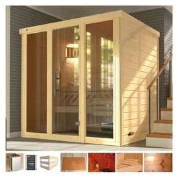 Sauna Weka "Kemi Panorama", beige (naturbelassen), Saunaofen, externe Steuerung, 7,5 kW, Saunen, 7,5 kW Ofen mit ext. Steuerung