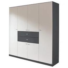 Drehtürenschrank Rauch "Landsberg", grau (graumetallic, weiß), B:181cm H:197cm T:54cm, Holzwerkstoff, Schränke, mit praktischen Türen und Schubkästen