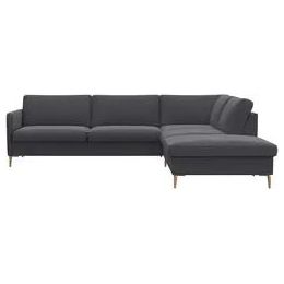 Ecksofa FLEXLUX "Fiore, super Sitzkomfort durch Kaltschaum im Sitz, L-Form", grau (dervit grau), B:266cm H:85cm T:225cm, 100% Polyester, Sofas, schmale Armlehnen, Füße Alu+ Eiche