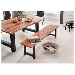 Sitzbank Home Affaire "Manhattan", beige (natur, schwarz), B:200cm H:45cm T:38cm, Massivholz, Sitzbänke, mit Baumkantenoptik und Gestell in A-Form