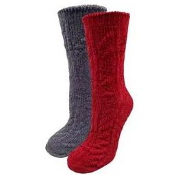 Kuschelsocken Capelli New York, Damen, Gr. 39-42, bunt (blau, dunkelrot), Polyester, Zopfmuster, unifarben, Socken, mit Zopfmuster