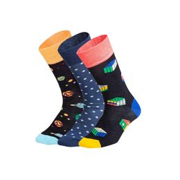 DillySocks Socken 'Galactic Cubes' Damen Gr&ouml;&szlig;e 41/46 navy / gelb / rosa
