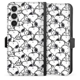 DeinDesign Galaxy S23+ Handy Klapph&uuml;lle Handyh&uuml;lle aus Kunst Leder schwarz Flip Case Peanuts Snoopy Muster Sideflip mit Lasche