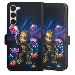 DeinDesign Galaxy S23+ Handy Klapph&uuml;lle Handyh&uuml;lle aus Kunst Leder schwarz Flip Case Baby Groot Marvel Guardians Of The Galaxy Sideflip mit Lasche