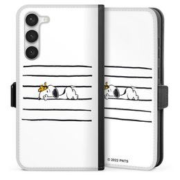 DeinDesign Galaxy S23+ Handy Klapph&uuml;lle Handyh&uuml;lle aus Kunst Leder schwarz Flip Case Snoopy Dog Peanuts Sideflip mit Lasche
