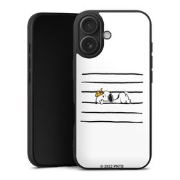 DeinDesign iPhone 17 Handy Premium Silikon H&uuml;lle Handyh&uuml;lle schwarz Case Snoopy Dog Peanuts Silikon Premium Case