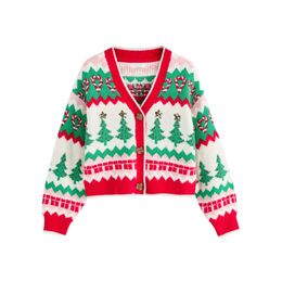 next Knit Cardigan 'Christmas Tree' girl size 134 Gold / Green / Red / White