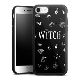 DeinDesign iPhone SE (2022) Handy Gallery Case Handyhülle 9H Gehärtetes Glas Rückseite Hülle Halloween Witch Bat Gallery Case