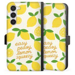 DeinDesign Galaxy S23+ Handy Klapph&uuml;lle Handyh&uuml;lle aus Kunst Leder schwarz Flip Case Spruch Statement Lemon Sideflip mit Lasche