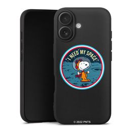 DeinDesign iPhone 17 Handy Premium Silikon H&uuml;lle Handyh&uuml;lle schwarz Case Peanuts Weltall Snoopy Silikon Premium Case