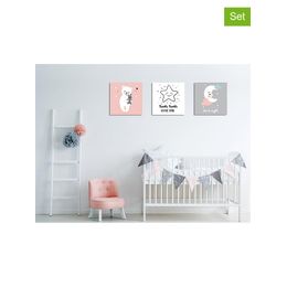 Epheria Kids 3er-Set: Leinwanddruck in Rosa/ Weiß/ Grau - 71% | Wanddekoration