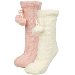 Kuschelsocken Capelli New York, Damen, rosa (ivory), Polyacryl, Socken, mit Zopfmuster und Bommeln