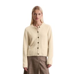 Marc O'Polo Cardigan MARC O'POLO "aus Boucl&eacute;-Garn", Damen, Gr. L, beige (light oat), Obermaterial: 50% Baumwolle, 35% Lama, 15% Polyamid, unifarben, regular fit, Rundhals, Rippb&uuml;ndchen, Strickjacken