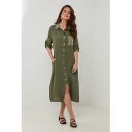 Rodier Lin Leinen-Kleid in Khaki - 78% | Größe M/L | Damen-kleider