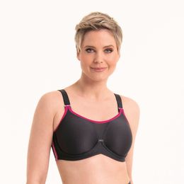 Sport-BH Anita active "performance wireX", Damen, Gr. 75, Cup E, schwarz (anthrazit, pink), Stoff, Obermaterial: 55% Polyamid, 23% Polyester, 22% Elasthan, Mesh, clean, matt, Basic, regular fit, BHs, nahtlose Cups, extrem flache Nähte, 3/4 Bügel, atmungsaktiv