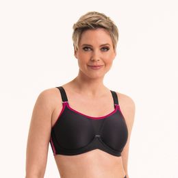 Sport-BH Anita active "performance wireX", Damen, Gr. 85, Cup F, schwarz (anthrazit, pink), Stoff, Obermaterial: 55% Polyamid, 23% Polyester, 22% Elasthan, Mesh, clean, matt, Basic, regular fit, BHs, nahtlose Cups, extrem flache Nähte, 3/4 Bügel, atmungsaktiv