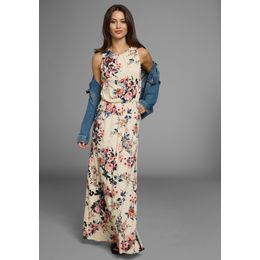 Sommerkleid Laura Scott, Damen, Gr. 40, N-Gr, beige (ecru, geblümt), Single Jersey, Obermaterial: 95% Viskose, 5% Elasthan, geblümt, figurumspielend bodenlang, Rundhals, Kleider, mit hohem Rundhals vorn und tiefem hinten, Maxikleid
