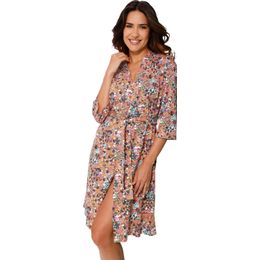 Damen Morgenmantel mit Kimono-Ärmeln apricot-bedruckt, Größe 52/54