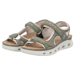Sandale RIEKER SPORT "Outdoorsandale", Damen, Gr. 37, grün (schilf, creme), Lederimitat, Textil, Schuhe, Sommerschuh, Sandalette, Plateauabsatz, mit Klettverschlüssen