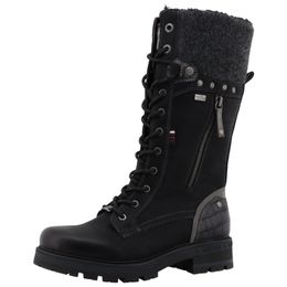 Winterstiefel Mustang Shoes "Darleen", Damen, Gr. 41, Normalschaft, schwarz, Lederimitat, Textil, Schuhe, Schnürstiefel mit Reißverschluss, Topseller