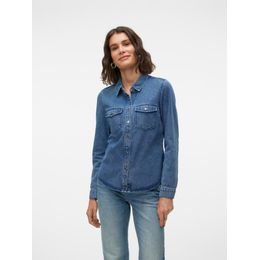 V&eacute;ro Moda Jeansbluse VERO MODA "VMJENNIE LS DENIM SHIRT MIX NOOS", Damen, Gr. M, blau (medium blau denim), Denim/Jeans, Obermaterial: 90% Baumwolle, 10% Viskose, unifarben, regular fit h&uuml;ftbedeckend, Blusen Jeansbluse