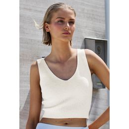 Stricktop Copenhagen Studios, Damen, Gr. 36/38, creme, Rippstrick, Obermaterial: 50% Viskose, 28% Polyester, 22% Nylon, unifarben, figurbetont bauchfrei, V-Ausschnitt, Tops Stricktop, aus hochwertigem Rippstrick, Loungewear