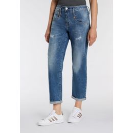 Boyfriend-Jeans Herrlicher "Shyra Tap Denim", Damen, Gr. 30, N-Gr, mid destroy, Denim/Jeans, Obermaterial: 98% Baumwolle, 2% Elasthan, 7/8-L&auml;nge, Jeans, mit halbverdeckter Knopfleiste