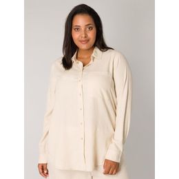 Langarmbluse Base Level Curvy "Yaella", Damen, Gr. 44, beige (light beige), Web, Obermaterial: 55% Leinen, 45% Viskose, unifarben, regular fit hüftbedeckend, Rundhals, 1-Knopf-Manschette krempelbar, Blusen, mit Knopfleiste und aus Leinen