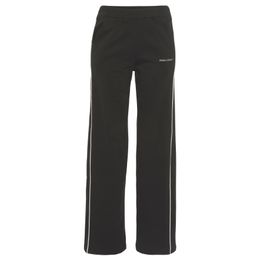Loungehose Lascana, Damen, Gr. 48/50, N-Gr, schwarz, Sweatware, Obermaterial: 100% Baumwolle, bestickt, unifarben, bequem lang, Hosen, Loungeanzug