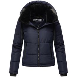 Steppjacke Navahoo "Mit Liebe XIV", Damen, Gr. XL (42), blau (navy), Obermaterial: 100% Polyester, Futter: 100% Polyester, Wattierung: 100% Polyester, Ärmelfutter: 100% Polyester, figurumspielend hüftbedeckend, hoch geschlossener Ausschnitt, Ärmel ohne Ärmelschlitz Rippstrickbündchen kontrastfarben,mit Daumenlöchern, Jacken, Warme gesteppte Damen Winterjacke mit kuscheligem Kragen