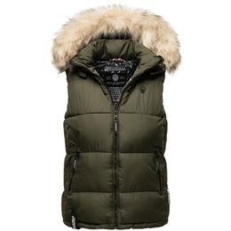 Steppweste Marikoo "Eisflöckchen", Damen, Gr. S (36), grün (olive), Obermaterial: 100% Polyester / Innenmaterial: 100% Polyester / Kunstfell: 90% Polyacryl, 10% Polyester, Westen, warme Steppweste mit abnehmbarem Kunstfellkragen