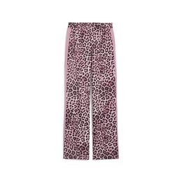 Sporthose Puma "T7 LEO LUXE Straight Hose mit Allover-Print Damen", Damen, Gr. M, Normalgrößen, poised pink ruby shimmer rot, Obermaterial: 100% Polyester, animal-print, comfort fit, Hosen Sporthose
