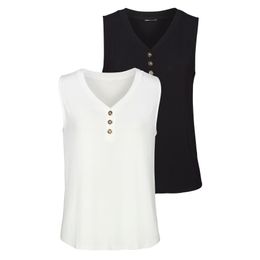 Shirttop Lascana "mit Zierknöpfen in Hornoptik", Damen, Gr. 48/50, beige (creme, schwarz), Single Jersey, Obermaterial: 95% Viskose (LENZING™ ECOVERO™), 5% Elasthan, unifarben, lässig geschnitten normal, V-Ausschnitt, Tops, aus weichem Viskose-Stretch