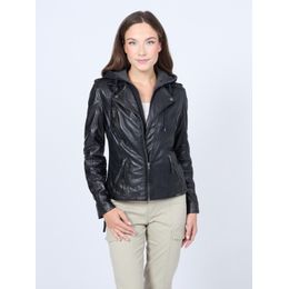 Lederjacke Mustang "31020251", Damen, Gr. S, schwarz, Obermaterial: 100% Lammleder; Futter: 60% Baumwolle, 40% Polyester; &Auml;rmelfutter: 100% Polyester; Kapuze: 55% Baumwolle, 45% Polyester, ohne B&uuml;ndchen mit Rei&szlig;verschluss, Jacken