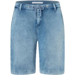 Shorts MAC "JOG´N SHORT", Damen, Gr. 42, N-Gr, blau (stormy fancy blau), Web, Obermaterial: 49% Baumwolle, 40% Lyocell, 9% Polyester, 2% Elasthan, unifarben, regular fit kniefrei, Hosen, Sommerhose im Four-Pocket Style