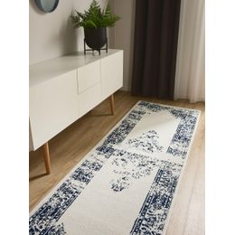 benuta Basic L&auml;ufer f&uuml;r Flur Sia Cream/Blau 80x240 cm