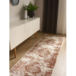 benuta Basic Teppich Suki Cream/Orange 80x240 cm - Vintage-Stil Teppich im Used-Look