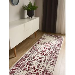 benuta Basic Teppich Suki Cream/Rot 80x240 cm - Vintage-Stil Teppich im Used-Look