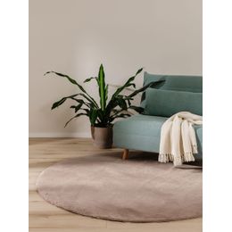 benuta Basic - Kunstfell-Teppich Furry Taupe &oslash; 80 cm rund