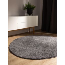 benuta Basic Waschbarer Hochflor Shaggyteppich Soho Grau &oslash; 80 cm rund - Bettvorleger f&uuml;r Schlafzimmer