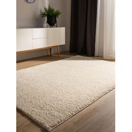 benuta Basic Waschbarer Hochflor Shaggyteppich Soho Cream 60x120 cm - Bettvorleger f&uuml;r Schlafzimmer