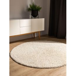 benuta Basic Waschbarer Hochflor Shaggyteppich Soho Cream &oslash; 80 cm rund - Bettvorleger f&uuml;r Schlafzimmer