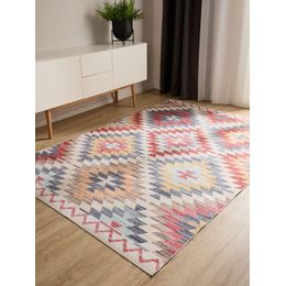 benuta Basic Waschbarer Kurzflor Teppich George Multicolor/Beige 60x120 cm - Bunter Teppich f&uuml;r Wohnzimmer