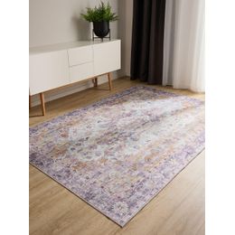 benuta Basic Waschbarer Teppich George Multicolor/Lila 60x120 cm - Vintage-Stil Teppich im Used-Look