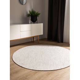 benuta Basic Baumwollteppich Ron Cream &oslash; 120 cm rund - Moderner Kurzflor-Teppich f&uuml;r Wohnzimmer
